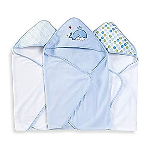 Spasilk Hooded Towel Set for Newborn Boys and Girls, Soft Terry Towel Set, Pack of 3, Blue Whale