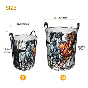 Kuilepa Four Running Horses Waterproof Foldable Laundry Hamper Bucket With Handles For Storage Bin,Kids Room,Home Organizer,Nursery Storage,Clothes Hamper Storage Basket (Medium)