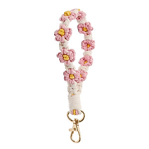 XGALBLA Cute Macrame Keychain Boho Handmade Wristlet Bracelet Keychain Floral Country style Wrist Lanyard Handmade Weave Exquisite Holder for Women(Pink)