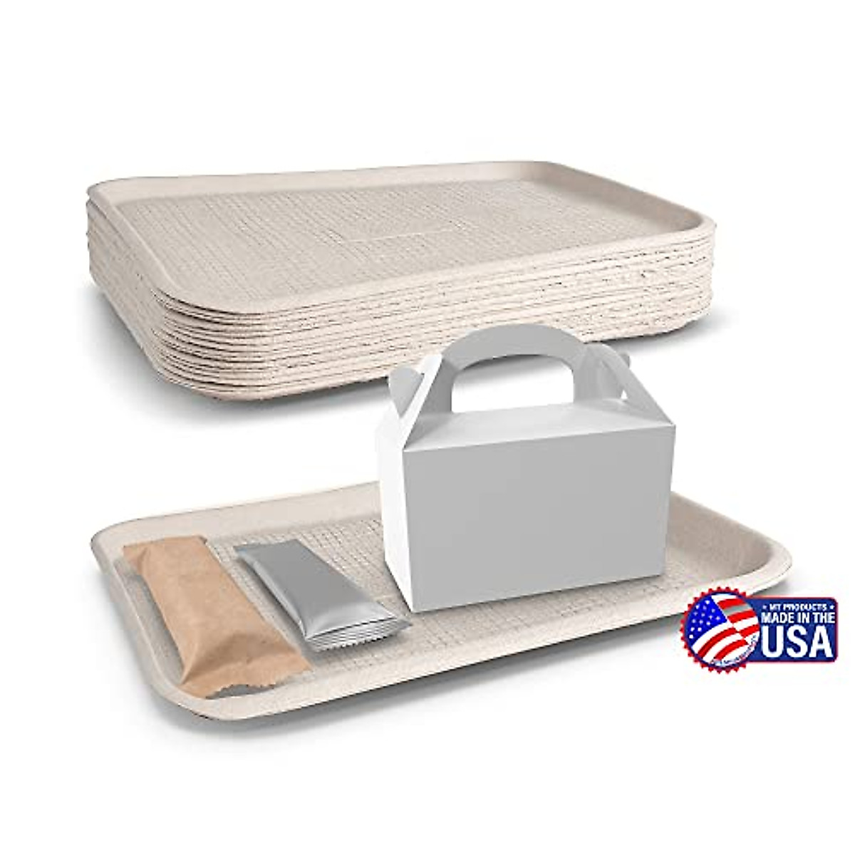 White Rectangular Molded Fiber Pulp Cafeteria Style Food Tray Size of 12”x 16” by MT Products (15 Pieces) - Made in The USA