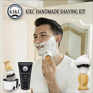 KIKC 5 in 1 Odorless Shaving Kit, Set Include Hand Crafted Synthetic Hair Bristle Shave Brush, Stainless Steel Lathering Bowl, Shave Brush Stand, Shaving Cream, Shave Manual, Best Gift for BeardedMan
