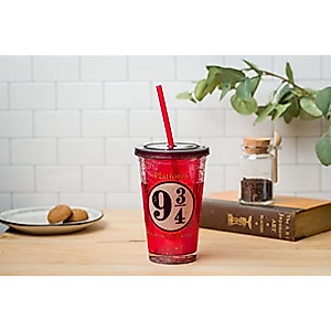 Silver Buffalo Harry Potter Hogwarts Express Plastic Snow Globe Cold Cup w/Lid and Straw, 14 Ounces