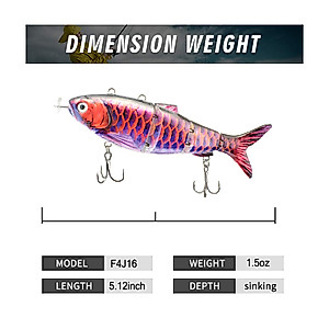 ods lure Robotic Swimming Lure Electric Fishing Lure USB Rechargeable 4-Segment Swimbait with Fishing Hooks for Bass Trout Perch Muskie (C)