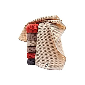 Luke's Gift Japanese Style Waffle Weave Hand Towel, 100% Long Staple Cotton, 28" x 13", Microfiber Drying (Light Brown)