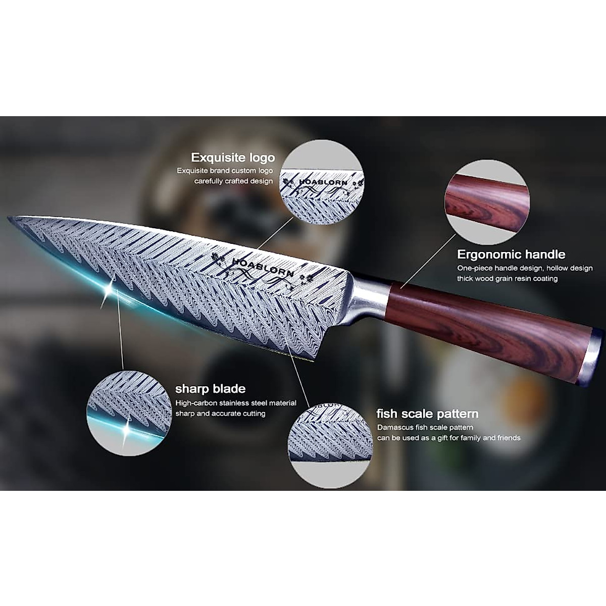 Knife Set with Block German Stainless Steel Forged Knife Block Set, Hoablorn Knife set for Kitchen Knife Set of 15 Pcs and 5Pcs Wine Set for Family Chefs Gifts…