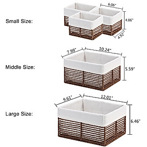 Vagusicc Wicker Storage Basket, Hand-Woven Paper Rope Wicker Baskets, Rectangular Small Wicker Baskets for Organizing, Cube Storage Bins for Closet/Clothes/Dresser, Brown, 5-Pack