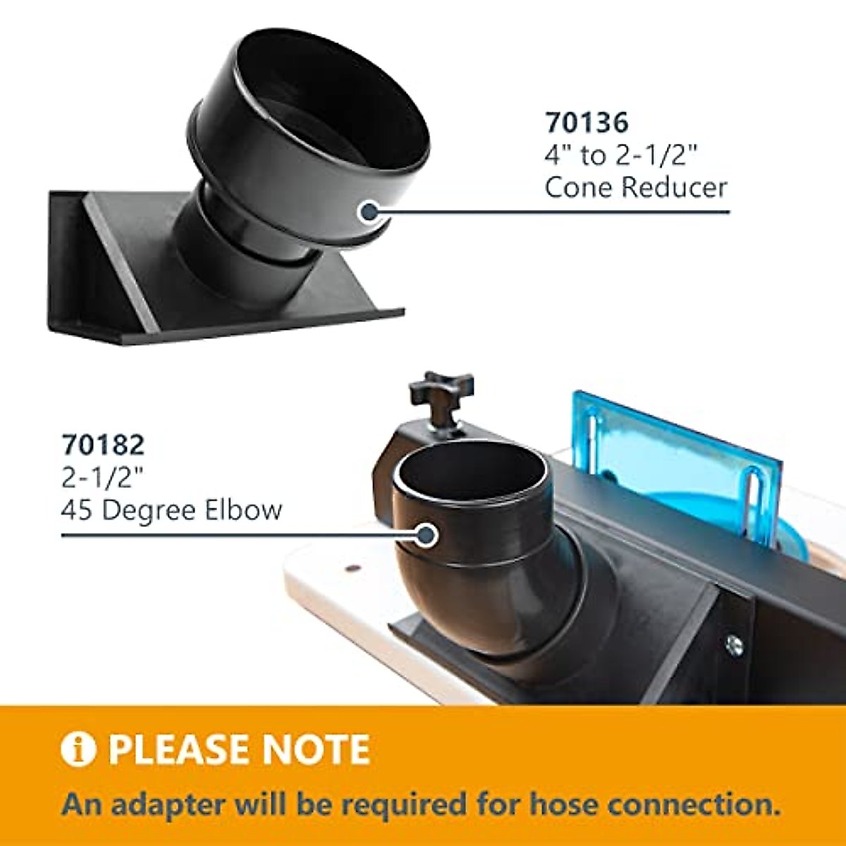 POWERTEC 71733 Full Size Router Bit Guard Kit with Router Table Dust Port | 2.5” ID x 6.5” Dust Collection Adapter
