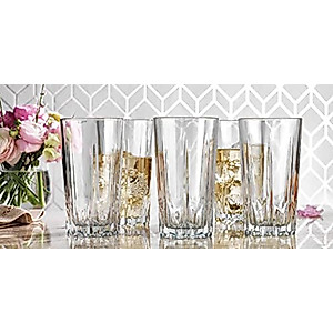 Glaver's Classic Drinking Glasses Set Of 4 Old Fashioned Highball Glass Cups 15 Oz, Diamond Cut Glass For Bar Glasses, Water, Beer, Juice, Cocktails