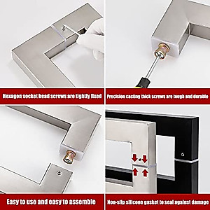 SUCHETA Stainless Steel Square Push Pull Modern Door Handle,Modern Commercial Entrance Modern Door Handle for Shower Sliding Glass/Barn Door/Interior Exterior Door,Easy to Install