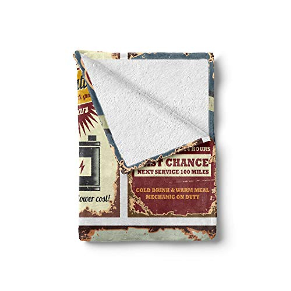 Lunarable 1950s Throw Blanket, Vintage Car Signs Automobile Advertising Repair Vehicle Garage Classics Servicing, Flannel Fleece Accent Piece Soft Couch Cover for Adults, 70" x 90", Burgundy