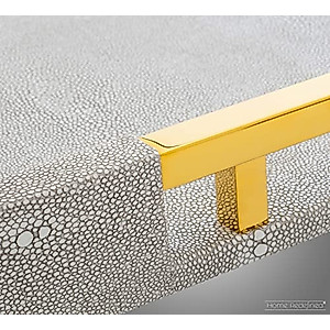 Modern Elegant 18"x12" Rectangle Grey Glossy Shagreen Decorative Ottoman Coffee Table Perfume Living Room Kitchen Serving Tray with Gold Polished Metal Handles by Home Redefined for All Occasion's