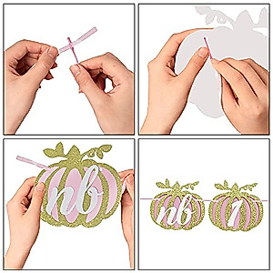 Pumpkin 1st Birthday Photo Banner, Glitter Pumpkin Bnaner Newborn to 12 Month Photo Display for Pumpkin Baby Shower Fall First Birthday Party Decor