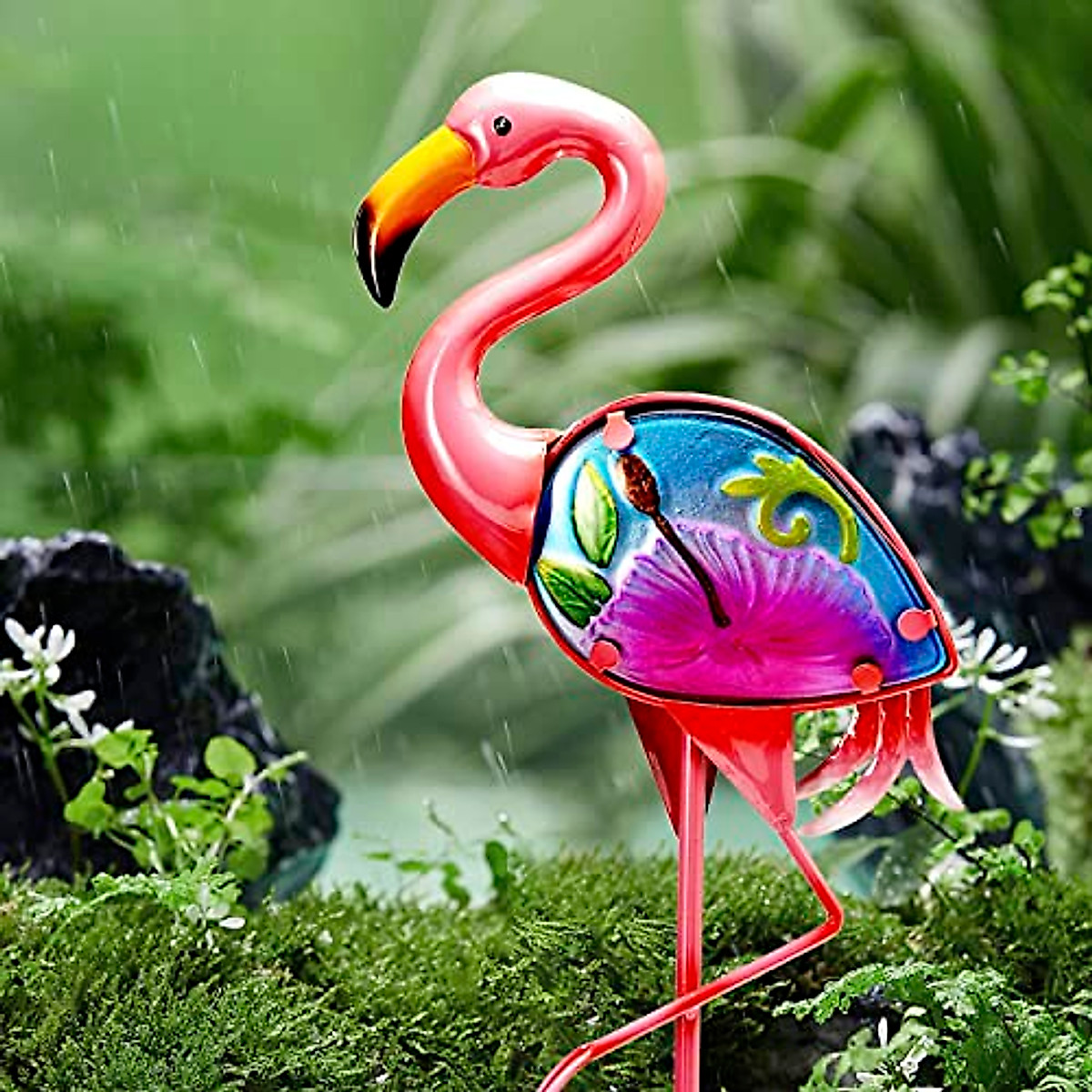 Solar Flamingo Garden Stake Lights, Garden Stake Decorative Yard Art Pink Flamingos for Yard Decorations Metal & Glass Waterproof for Patio Lawn, Thanksgiving Day Christmas Gifts for Vibrant Woman Mom