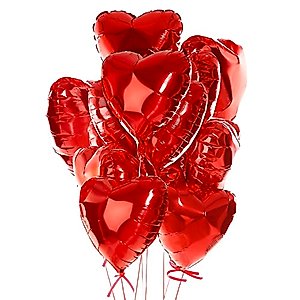 Heart Shaped Foil Balloons for Valentines Day Party Decorations - Pack of 15 -Foil Valentines Day Balloons for Romantic Decorations Special Night (red)