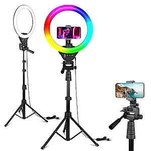 Eicaus 12" RGB Ring Light with Tripod Stand and Phone Holder, Selfie LED Lighting with 62" Phone and Stand,15 Color Effects for Video Recording,Makeup,Room Decor,TikTok,Creative Photography
