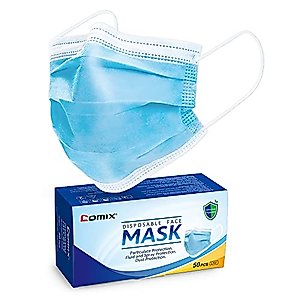 Comix Disposable Face-Masks with 3-Layer Adult Masks, L707 Pack of 50