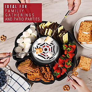 2 in 1 Electric S’mores Maker & Fondue Pot, Tabletop Indoor Smores kit with 4 Roasting Forks, 4 Detachable Trays & 1 Flameless Temperature-controlled Heater, Movie Night Supplies & Housewarming Gifts