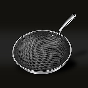 Potinv Hybrid Stainless Steel Wok with Stay Cool Handles 12 Inch,Non-Stick, Dishwasher and Oven Safe, Works with Induction, Ceramic, Electric, and Gas Cooktops