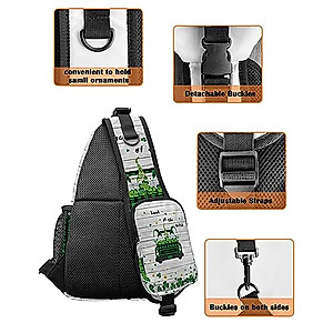 Gsypo Sling Backpack, St. Patrick's Day Luck of The Irish Truck Shamrock and Dwarf Wood Waterproof Lightweight Small Sling Bag, Travel Chest Bag Crossbody Shoulder Bag Hiking Daypack for Women Men