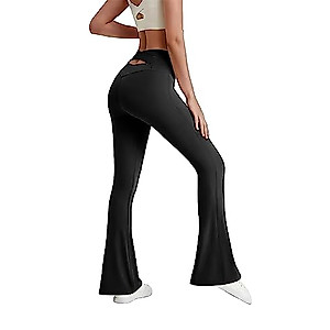 LAOARA Women Bootcut Yoga Pants Crossover Tummy Control Workout Legging High Waist Stretch Pants Black L