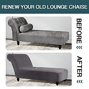 FantasDecor Chaise Lounge Velvet Luxury Covers for Living Room Indoor Stretch Slipcover for Chaise Lounge Ultra Soft Machine Washable, Grey