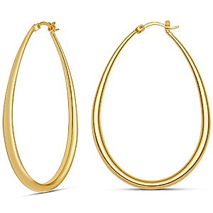 MILLA Oval Hoop Earrings - 14K Gold Plated, Rose Gold Plated and Sterling Silver Plated Hoop Earrings for Women - Hypoallergenic & Lightweight (14K Gold Plated / 55 mm / 2.2 inches)