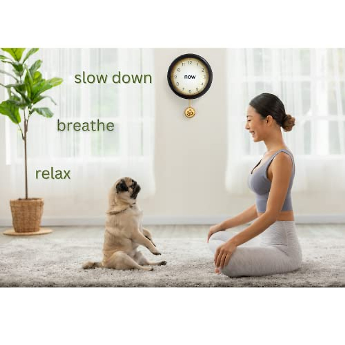 Now Clock - Mindfulness, Zen, Buddhist Decor for Your Home, Office, Yoga or Meditation Room - Unique Gift That Helps You to Be Present & Relax into The Power of Now - (Om Pendulum)