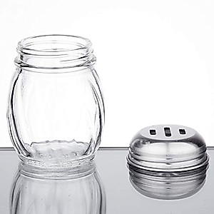 6-Ounces Glass Spices Shaker With Perforated Stainless Steel Top And Parmesan Cheese Shaker With Slotted Stainless Steel Top/Set of 2/Bulk Swirl Retro Style Dispensers With Lids/Salt & Pepper Shakers