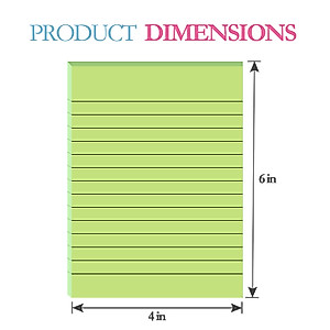 Sticky Notes, 4 Colors 200 Sheets Lined Post Memos, 4" x 6" Removable Self Stick Notes Pad with Lines for Office, Home, & School, Pink, Yellow, Baby Blue & Grass Green (Pack of 4)