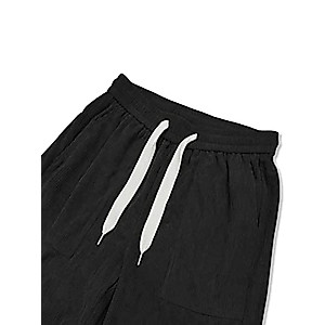 Floerns Men's Casual Corduroy Pants Drawstring Waist Straight Leg Cargo Pants Black M
