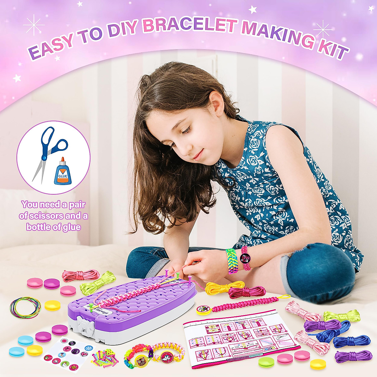 Dpai Friendship Bracelet Making Kit for Girls,DIY Arts and Crafts Toys,Jewelry String Maker Kit,The Best Birthday Gifts Ideas for Girls 6 7 8 9 10 11 12+ Years Old（Purple）