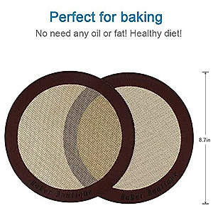 Silicone Baking Mats, 2-Pack Non-stick Silicone Baking Sheet Liner, Reusable Heat Resistant Baking Pastry Sheets for Bake Pans/Rolling/Macaron/Cookie (Round 9", Brown)