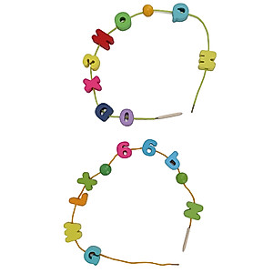 51Pcs Wooden Lacing Beads, Alphabet Letters Numbers Threading String Toys Preschool Fine Motor Skills Toy for Kids Boys Girls