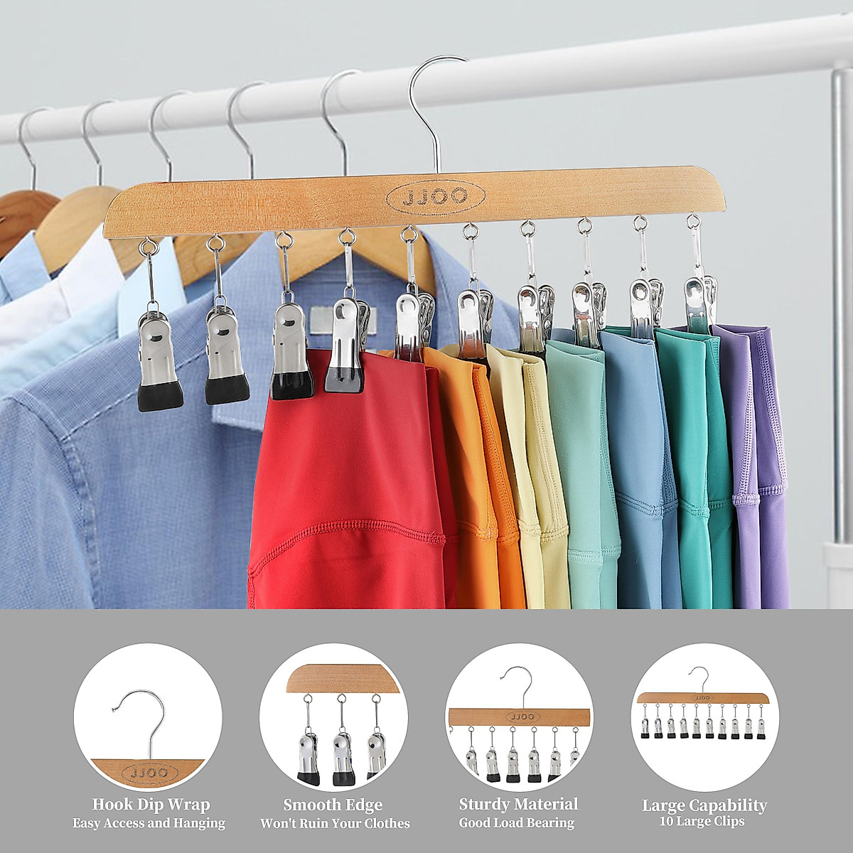 Legging Organizer for Closet Hanging, Pants Hangers with Clips Holds Up to 10 Leggings, Space Saving & 360 Rotaing Desin, Great for Jeans, Hats, Shorts, Socks (1Pack)