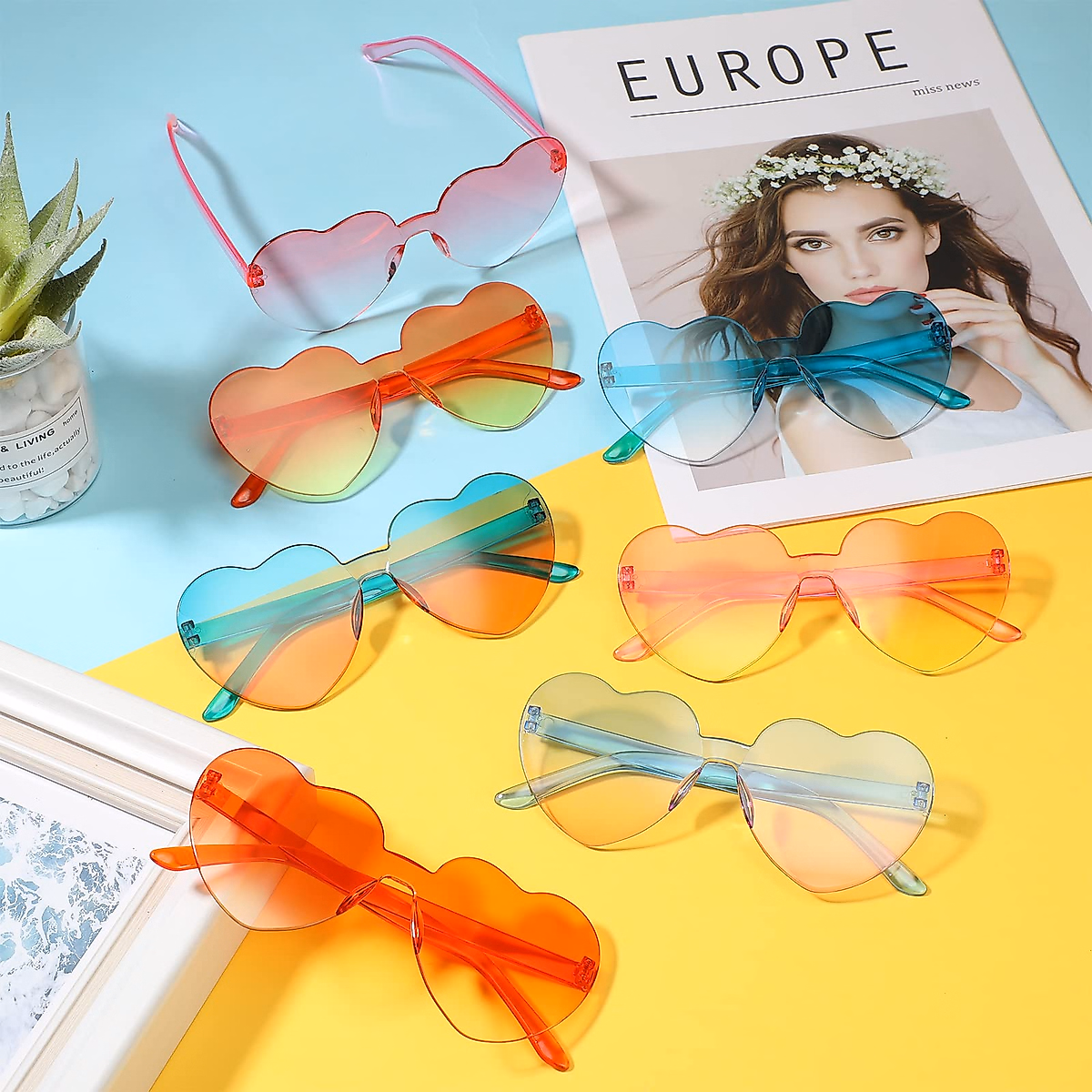 Kathfly 24 Pairs Heart Glasses Heart Shaped Sunglasses Lovely Style Heart Sunglasses for Women Party Cosplay (Candy Colors)