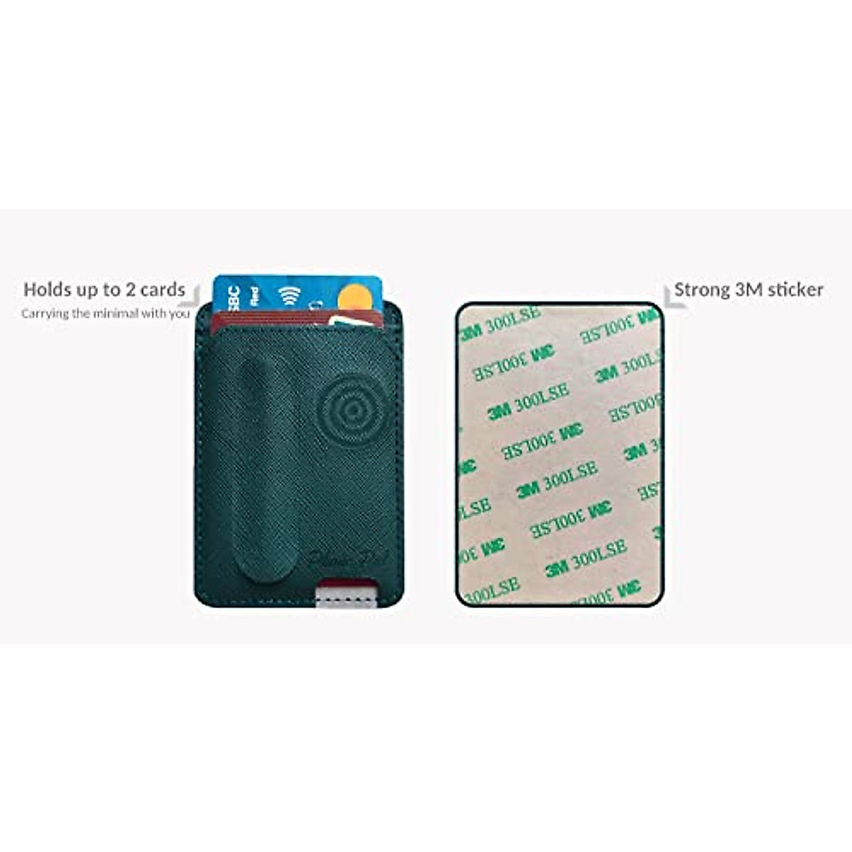 Phone Wallet Stick On Made of Imitation Leather with Stand and RFID Blocking Ideal Phone Card Holder for Credit Cards and ID Card Compatible with Most Smartphones (Green)