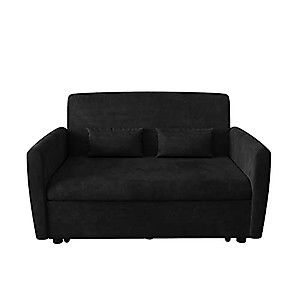 MIYZEAL 55'' Convertible Sleeper Sofa Bed, Velvet Loveseat Sofa with Pull-Out Bed, 2 Seater Couch Bed with Adjustable Backrest, Pull Out Lounge Chaise with 2 Pillows Office (Black)