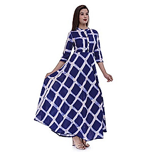Ramkudi Indian Women's Checks Cotton Kurti Top (Navy Blue)