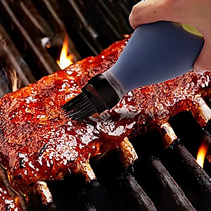 Silicone Basting Brush for Cooking - Oil Dispenser with Brush, All in One Oil Brush for Cooking, BBQ Brush, BBQ Mop -Smoker Accessories Gifts for Men - Sauce Brush for Cooking - Grilling Tools (Black)