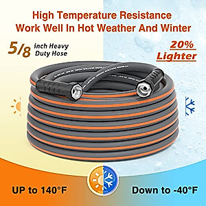 GREENER 50FT Hybrid Garden Hose Dia.5/8’’ Inner Durable Rv Garden Hose with Swivel Grip Handle 150PSI High Burst Strength Industrial Water Hose for All Weather Outdoor (Gray)