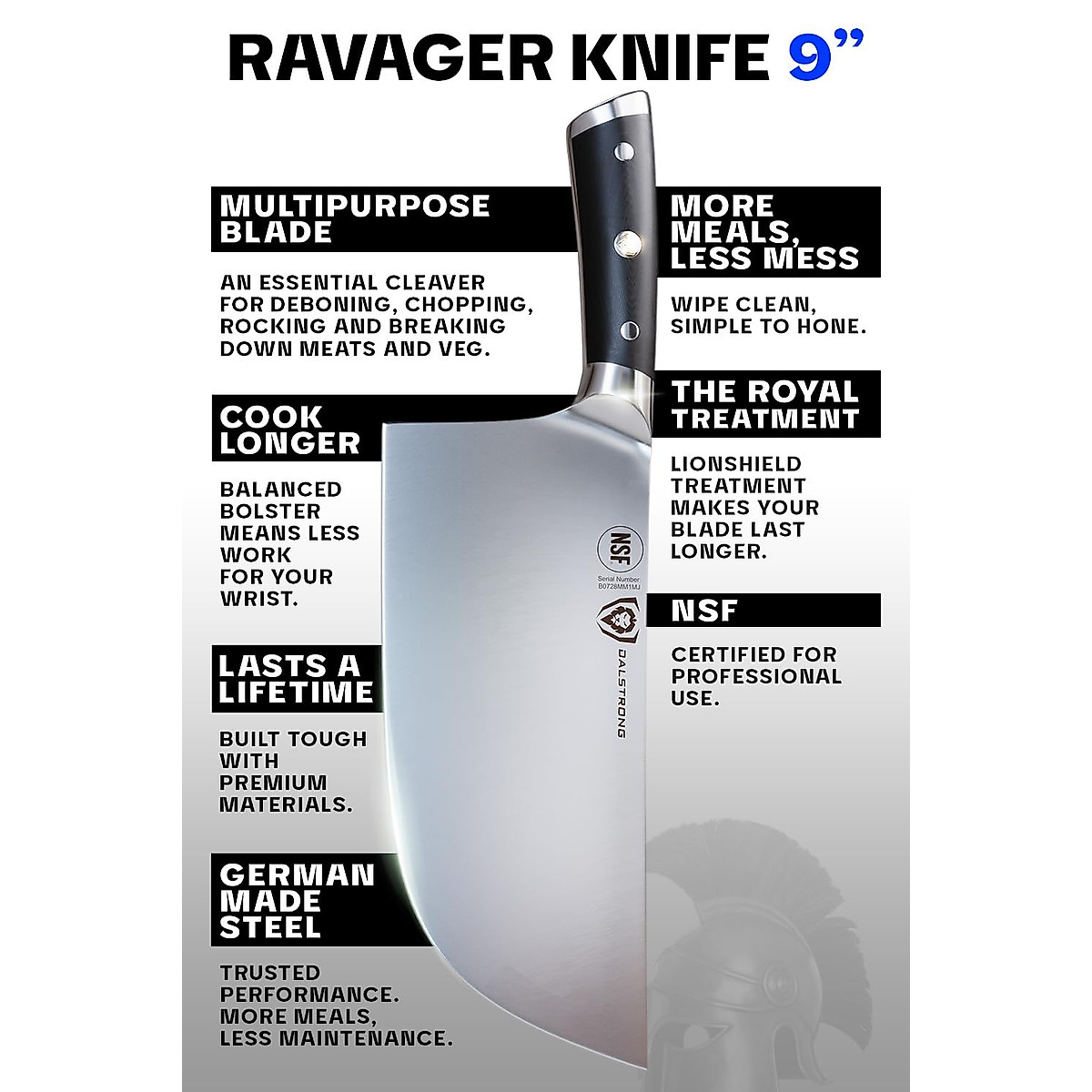 Dalstrong Meat Cleaver Knife-9"- Gladiator Series-'The Ravager'-Heavy Duty Butcher Kitchen Knife Gift-Forged High Carbon German Steel-BBQ, Meat Knife-w/Sheath-NSF Certified