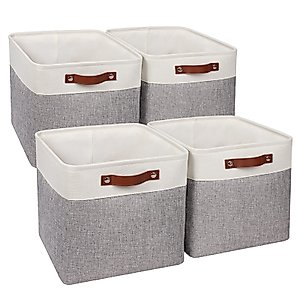 Univivi Storage Bins with Hard Bottom,13 x 13 x13 Cube Storage Baskets with Handles,Gray Foldable Fabric Storage Bins Organizer Baskets for Closet