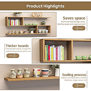 SUZEPER 3 Tier Wood Geometric Bookcase,Floating Shelves Wall Mounted Rectangle Bookcase,Modern Decorative Display Shelf for Wall Decor,open Wall Shelf for Livingroom bedroom