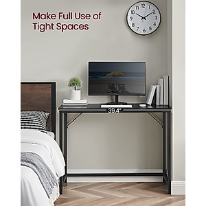 VASAGLE Computer Desk, Gaming Desk, Home Office Desk, for Small Spaces, 19.7 x 39.4 x 29.5 Inches, Industrial Style, Metal Frame, Black with Wood Grain ULWD041B56