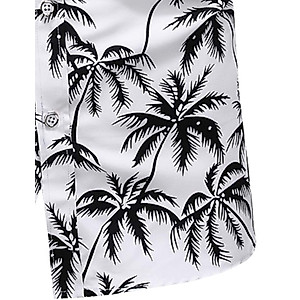 LEFTGU Men's Printed Beach Hawaiian Button-Down Slim fit Dress Shirt (White 9019, Medium)
