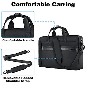 Laptop Bag 15.6 Inch, Briefcase for Men, Laptop Carrying Case, Adjustable Shoulder Messenger Computer Bag, Business College Laptop Case, Water Resistance Laptop Bag Fits HP, Dell, Lenovo, ASUS, Black