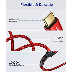 JSAUX USB B to USB C Printer Cable 10ft, USB C to USB B Printer Cable Nylon Braided, USB C MIDI Cable Compatible for MacBook Pro, HP, Epson, Canon, Brother, Lexmark, Xerox Printers and Scanner-Red