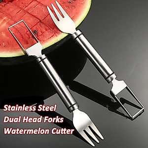 2 Pack Stainless Steel Fruit Cutter, 2-in-1 Portable Watermelon Fork Slicer Cutter Melon Cube Cutter Watermelon Fork Slicer Cutter Slicer Tool Quickly Fruit Forks Slicer for Home Kitchen Gadget