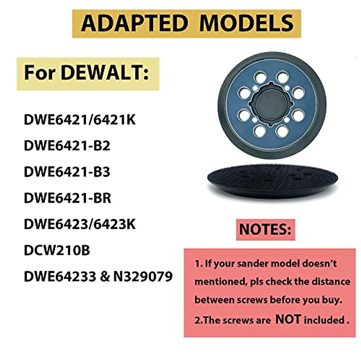 HVAKHVA 2 PCS Replacement Sanding Pads for Dewalt, Orbital Sander Backing Pad Applied to DWE6421 /6421-B2 /6421-B3 /6421-BR/ 6421K/6423K