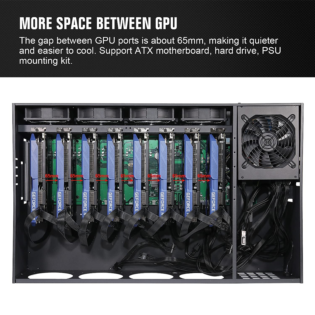 DAYLEAD Mining Rig Case 8 GPU Mining Case with Mining Motherboard Support 8 Cooling Fans(4 Preinstalled) for BTC/ETH/ZEC GPU Mining Rig (Without GPU, PSU)